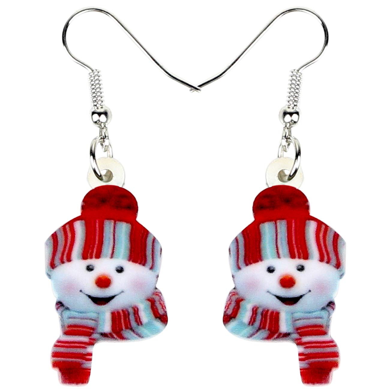 NEWEI Cute Acrylic Cartoon Christmas Snowman Earrings Drop Dangle Decoration Costumes Jewelry For Women Gift New Year (Blush)