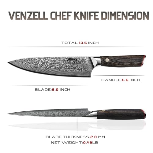 VENZELL Damascus Chef Knife 8 inch Kitchen Knife Premium Ergonomic Handle Cooking Knifewith Gift Box