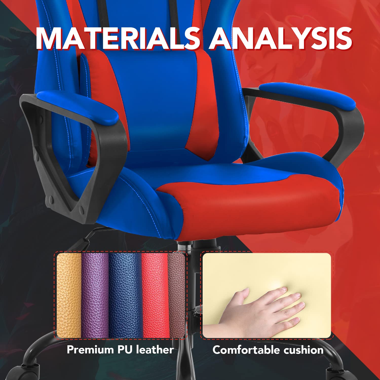 PC Gaming Chair Ergonomic Office Chair Desk Chair PU Leather Computer Chair High Back Racing Chair with Lumbar Support Armrest for Home Office