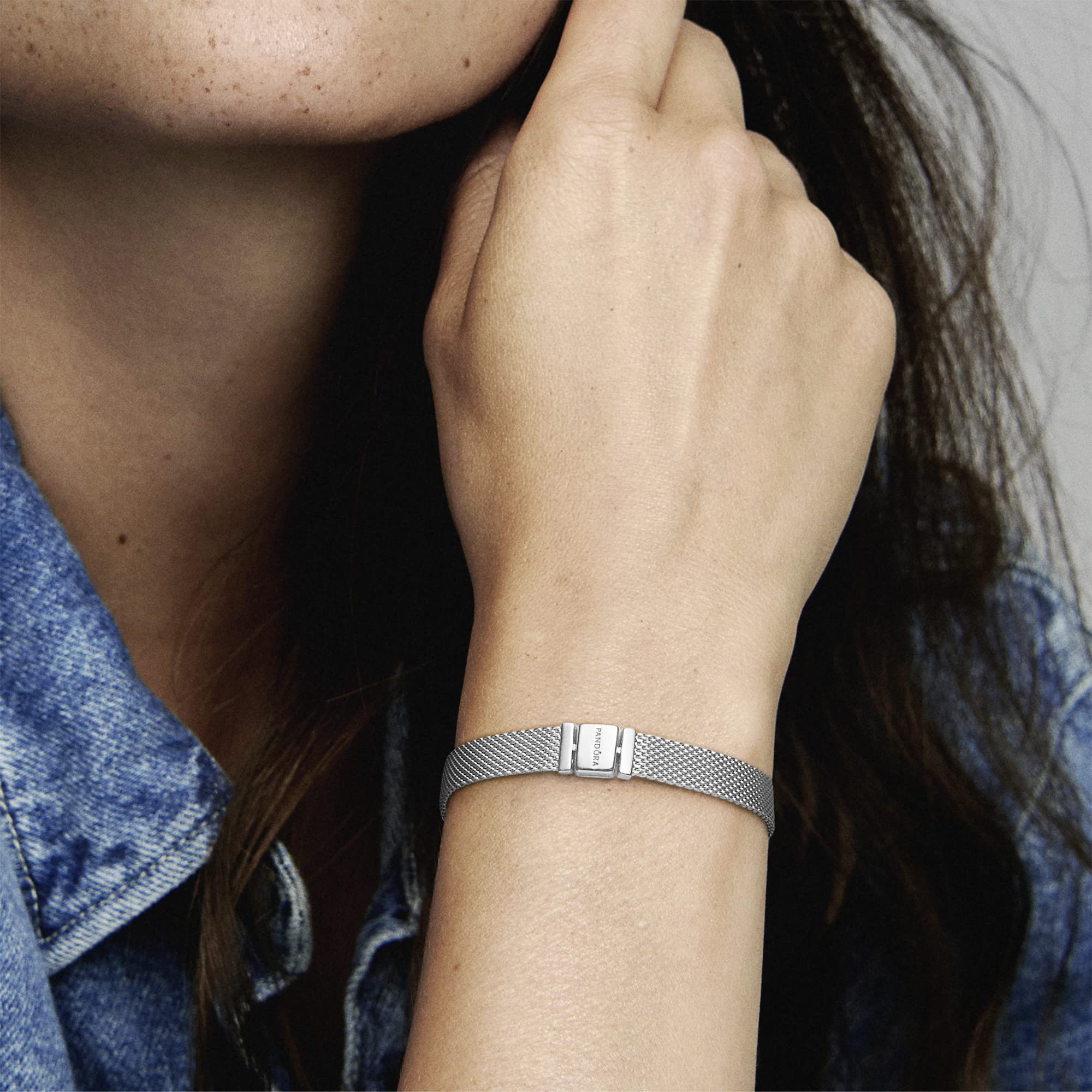 Pandora Reflexions Mesh Bracelet - Sterling Silver Charm Bracelet for Women - Compatible Reflexions Charms - Features Sterling Silver - 6.7"