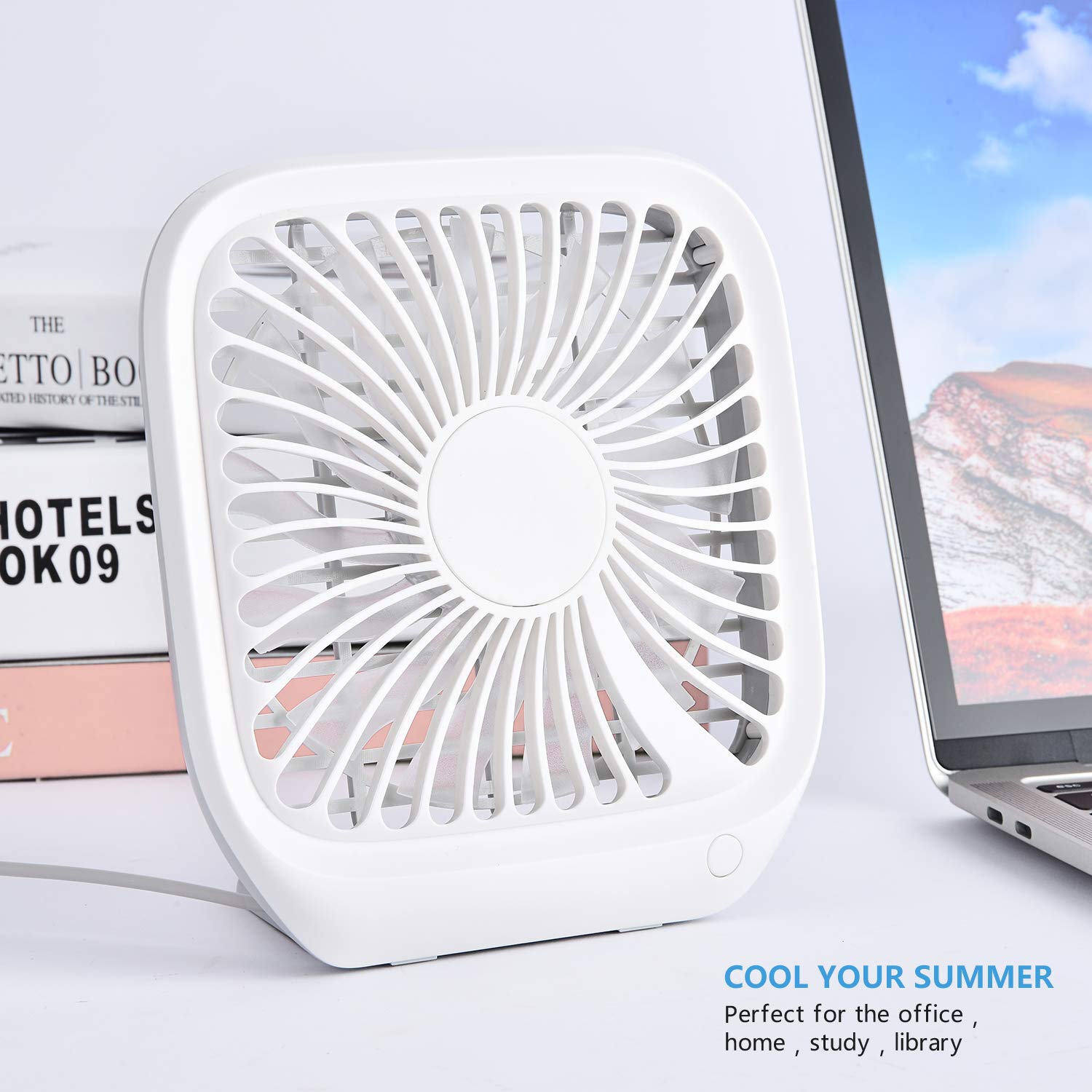 Portable Fan, Small Personal USB powered Desk Fan, Ultra-Thin Fan, Lightweight Portable Fan, Mini Cooling Fan, Powerful Desktop Fan, Strong Wind Fan, 3 Speeds & Quiet Operation (2021 Upgraded Version)