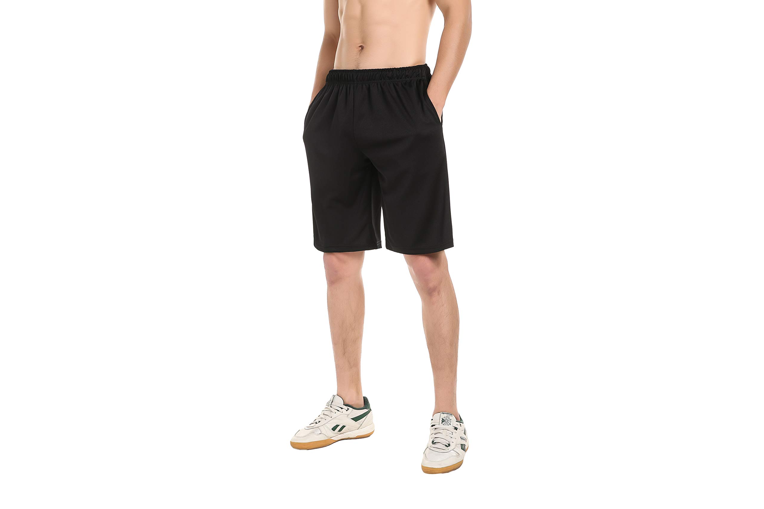 SAYFINE 2 Packs Men’s Atheletic Shorts, Black Mens Workout Sport Active Loose-Fit Shorts (L, Black/Black)