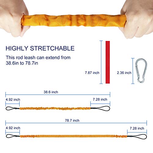 SEAPLUS 2PCS Kayak Paddle Leash, Safety Rod Leash, Lanyard Leash Stretchable from 44.8” to 59”, for Kayaking/SUP Paddle Boarding/Fishing, Bright Orange