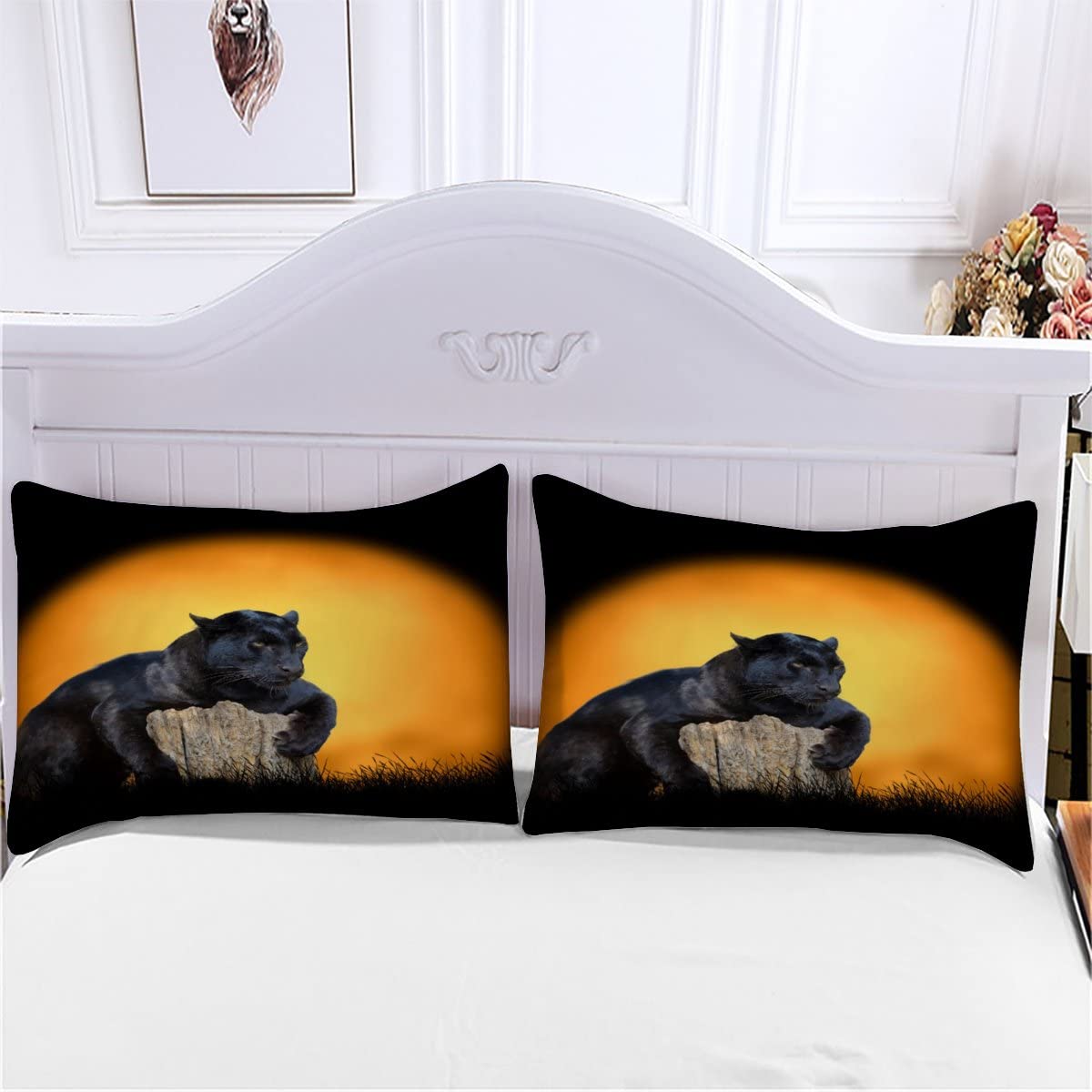 Quilt Cover Twin Size Black Panther 3D Bedding Sets Cheetah Duvet Cover Breathable Hypoallergenic Stain Wrinkle Resistant Microfiber with Zipper Closure,beding Set with 2 Pillowcase