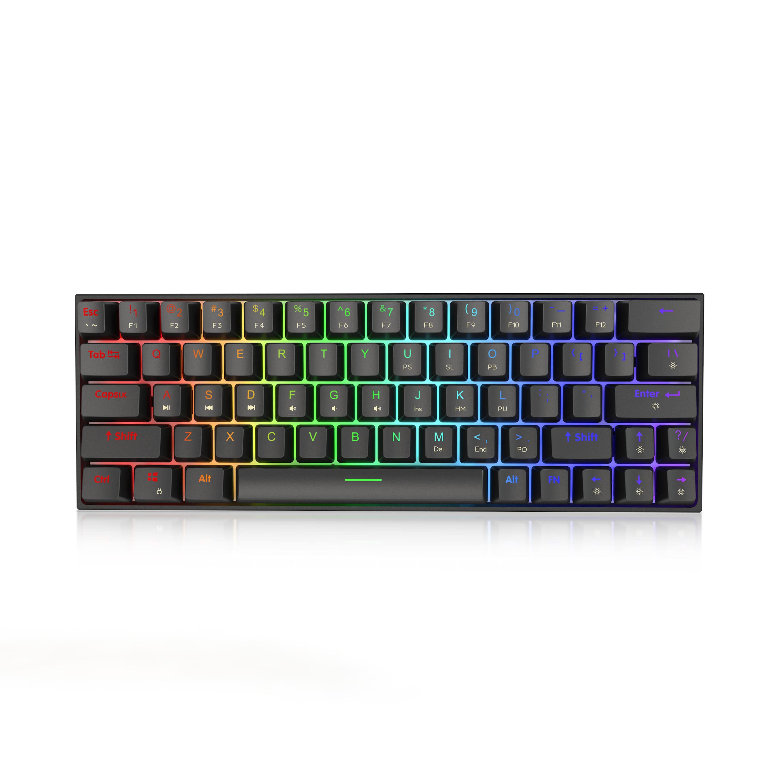 Ractous RTK63P 60% Mechanical Gaming Keyboard RGB Backlit PBT keycaps 63key Ultra-Compact Wired Keyboard Programmable for PC/Mac Gamers,Hot-Swappable Optical Red Switch (Black)