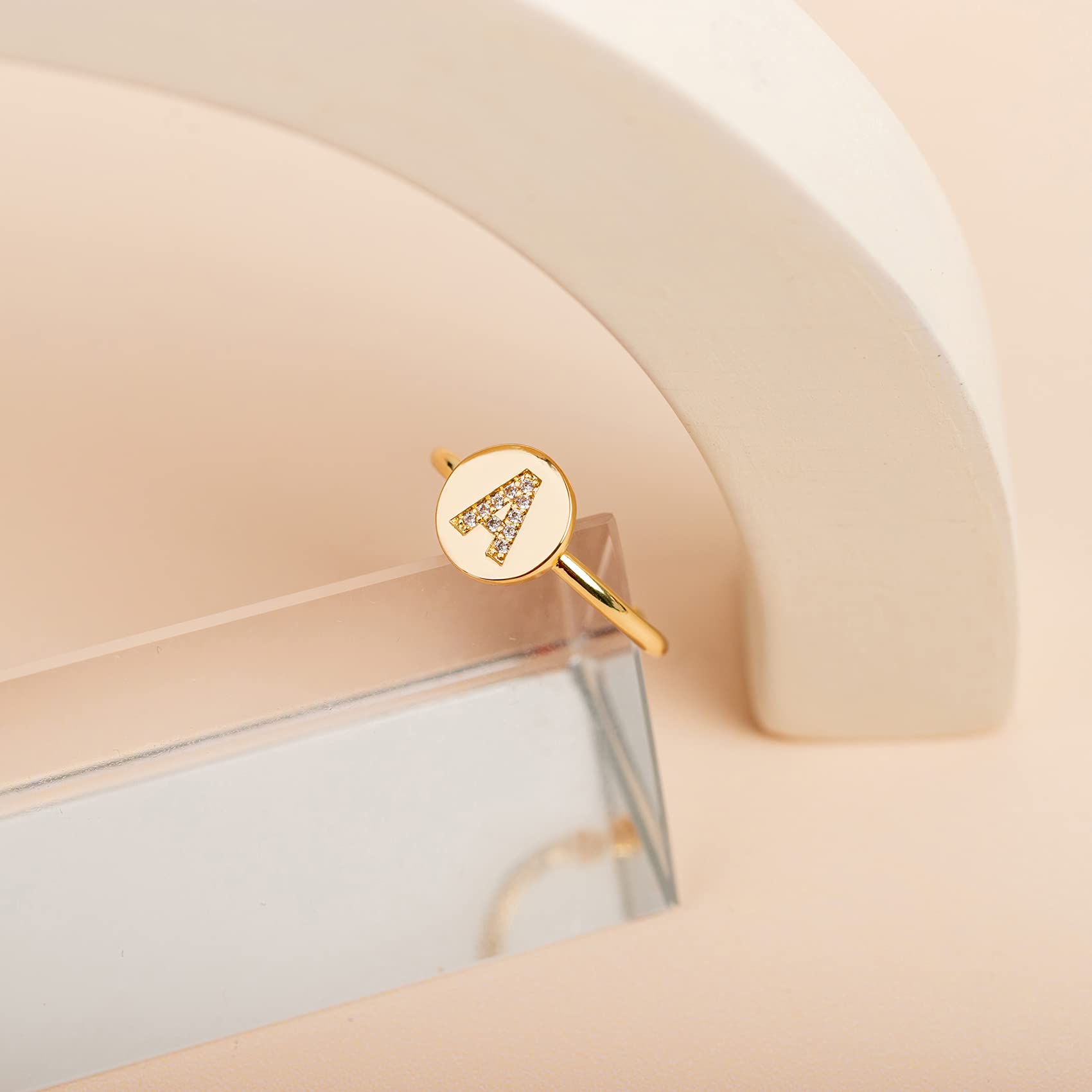 PAVOI 14K Yellow Gold Plated Disc Initial Adjustable Ring | CZ Initial Ring | Initial Rings For Women | "M" Initial Ring