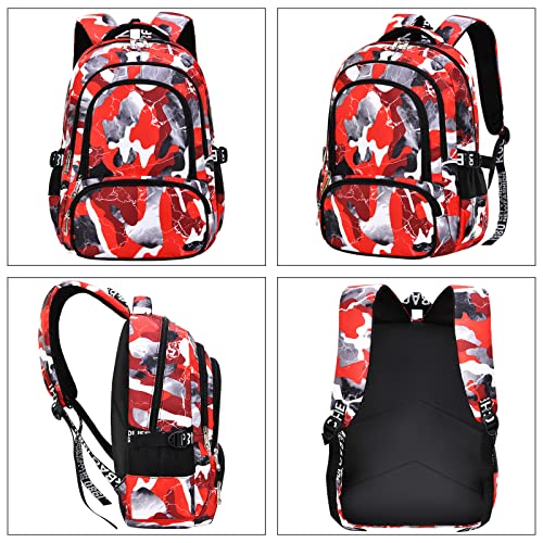XLERHAZO School Backpack Camouflage Backpack Water Repellent Casual Daypack Lightweight Bookbags for Boys Girls (FX Camo Red)