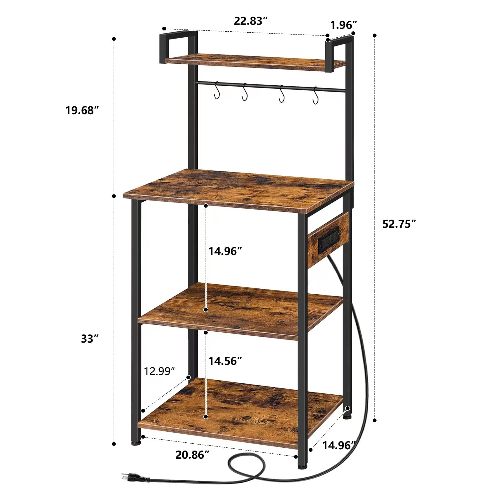 OIRBOEUS Bakers Rack with Power Outlet,Microwave Stand with Storage 5-Tiers,Coffee Bar Station,Microwave Rack,Kitchen Storage Shelf Rack,Rustic Brown