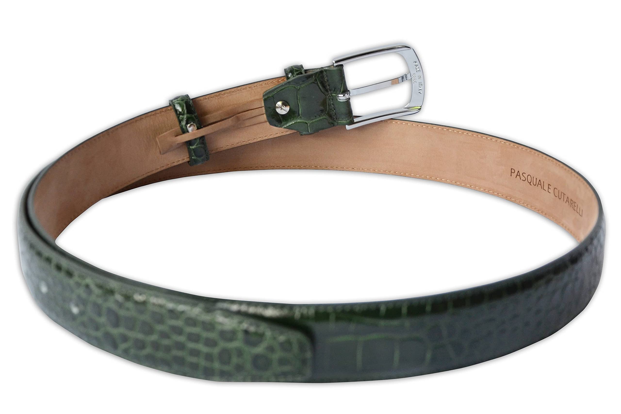 PASQUALE CUTARELLI Mens Crocodile Pattern Italian Leather Belt Green Medium 36 Inches
