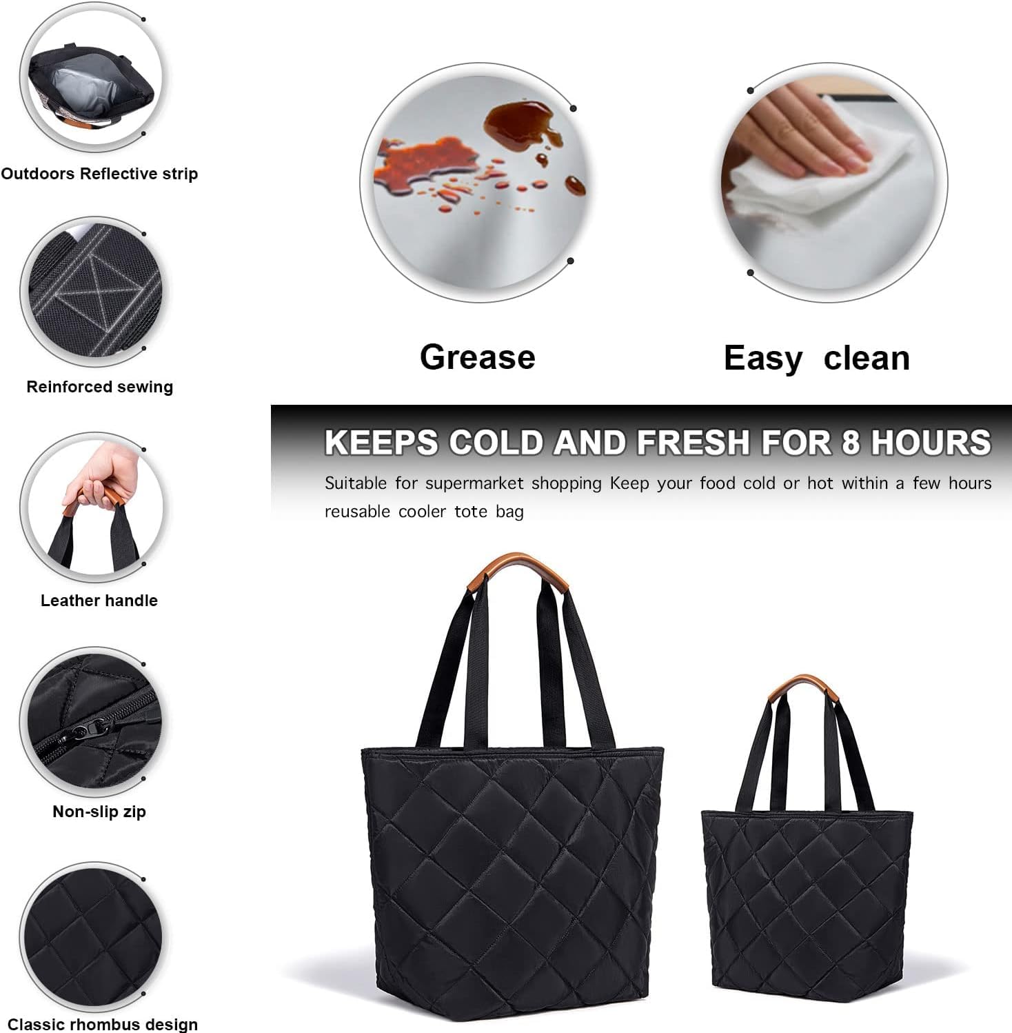 TIIOCTI Insulated Cooler Tote Bag - Large, Reusable Grocery & - Ideal for Travel, Picnics & Delivery - Keeps Food Hot or Cold