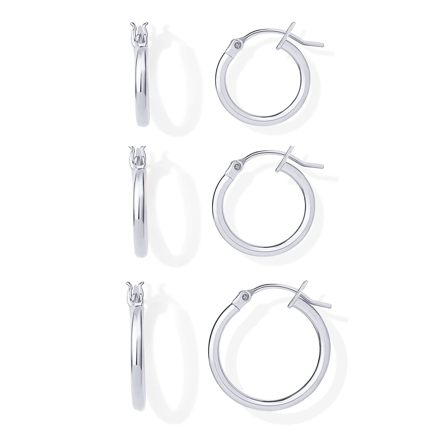 PAVOI Rhodium Plated 925 Sterling Silver Post Hoop Earrings for Women | Thin Small Gold Huggie Hoop Earrings | 3 Pairs Gold Hoop Earring Pack