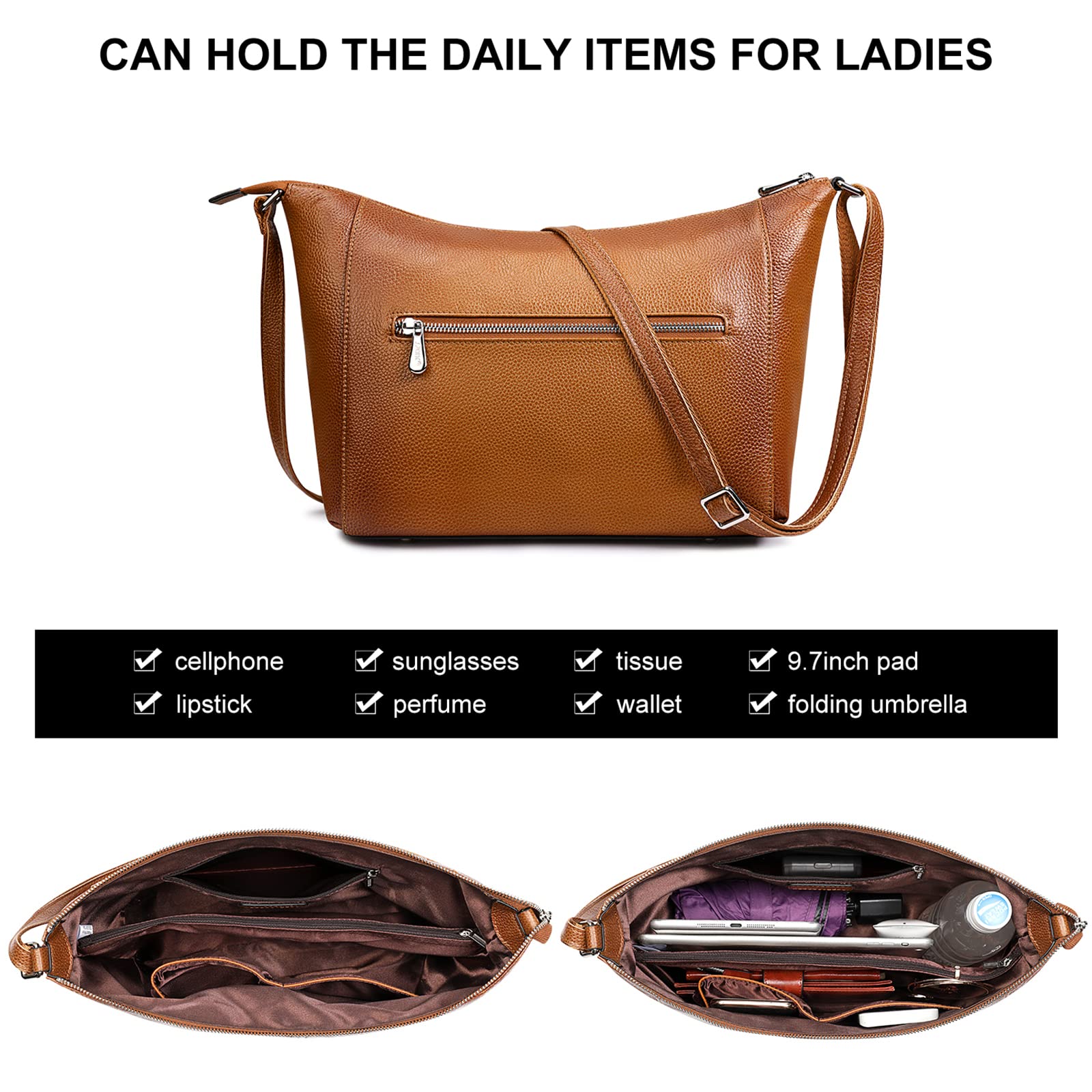 S-ZONE Genuine Leather Women Shoulder Hobo Purses and Handbag Medium Crossbody Bags