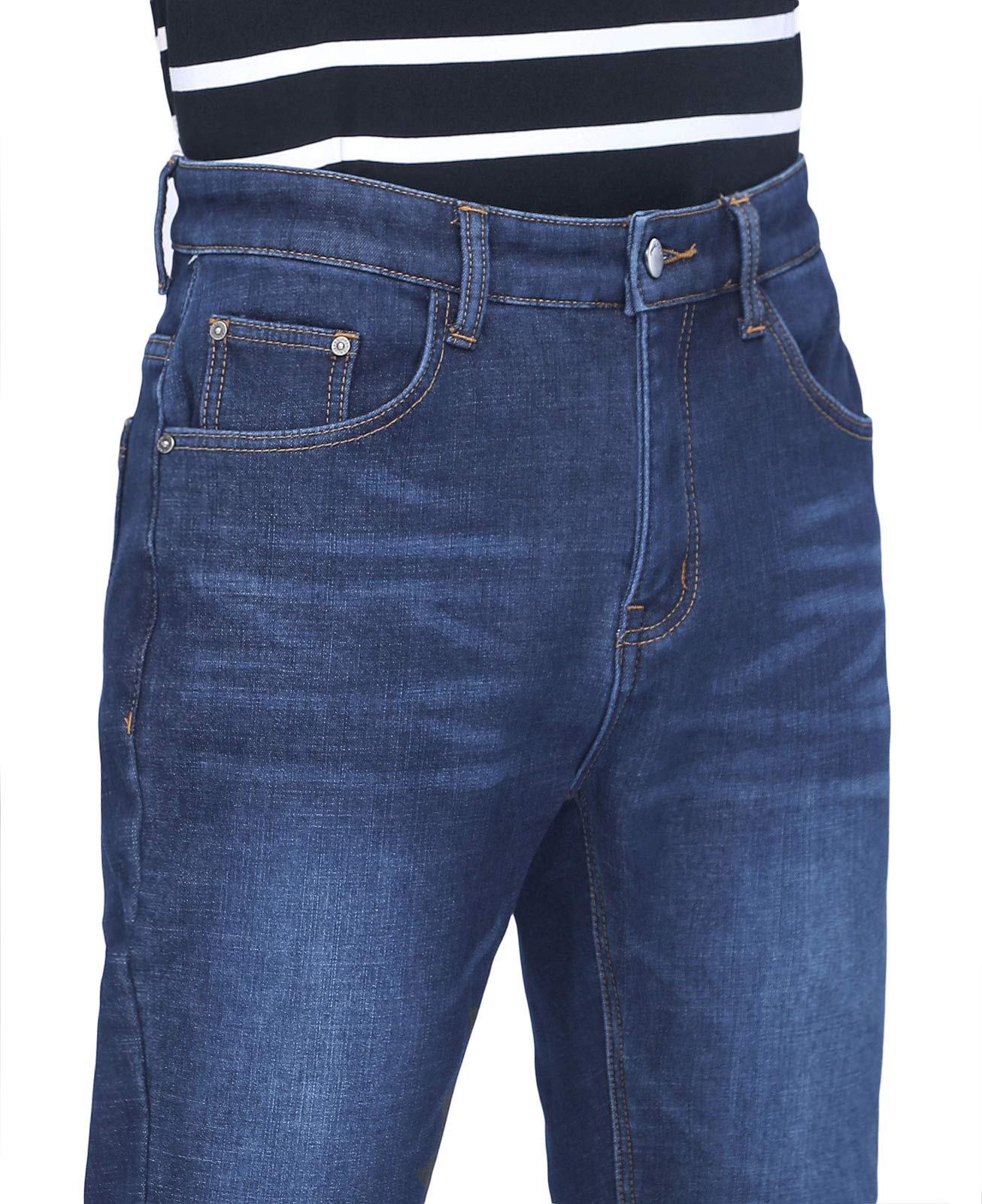 Plaid&Plain Men’s Flannel Lined Jeans Men’s Slim Fit Tapered Fleece Lined Jeans 820-Blue 34X30