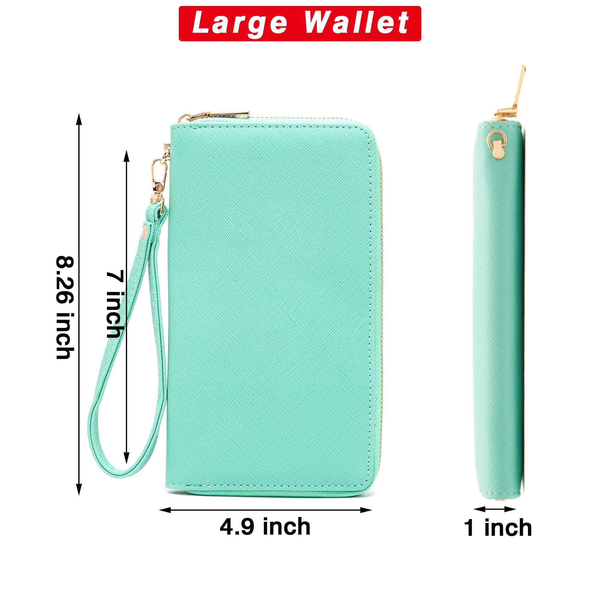 YZAOLL Women's Wallet RFID Blocking PU Leather Large Capacity Zip Around Credit Card Holder Cell Phone Checkbook Storage Bag Zipper Coin Purse,lightgreen