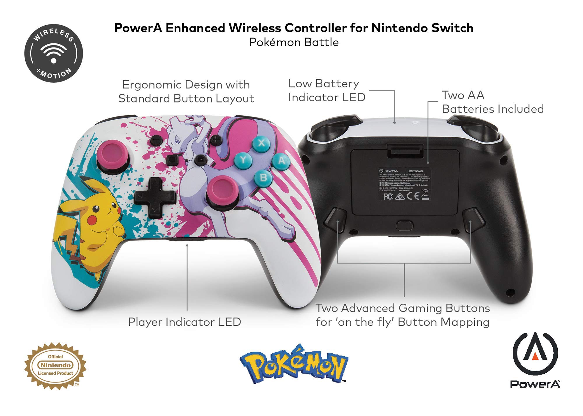 PowerA Enhanced Wireless Controller for Nintendo Switch - Pokemon Battle