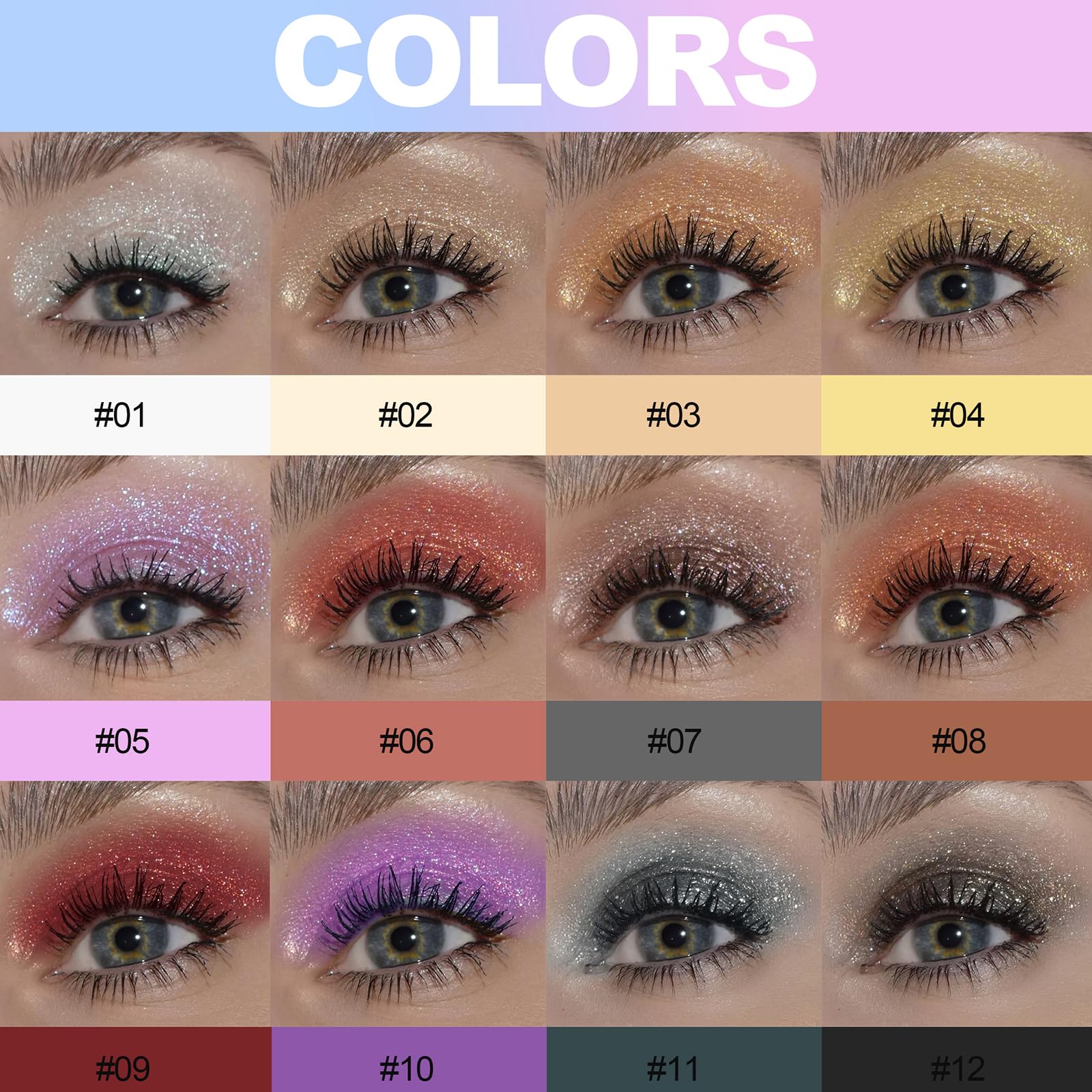 Quxunzzz Liquid Glitter Eyeshadow,Liquid Glitter Eyeliner Metallic Glitter Shimmer Eye Looks Waterproof Long Lasting Quick-Drying Sparkling(12#)