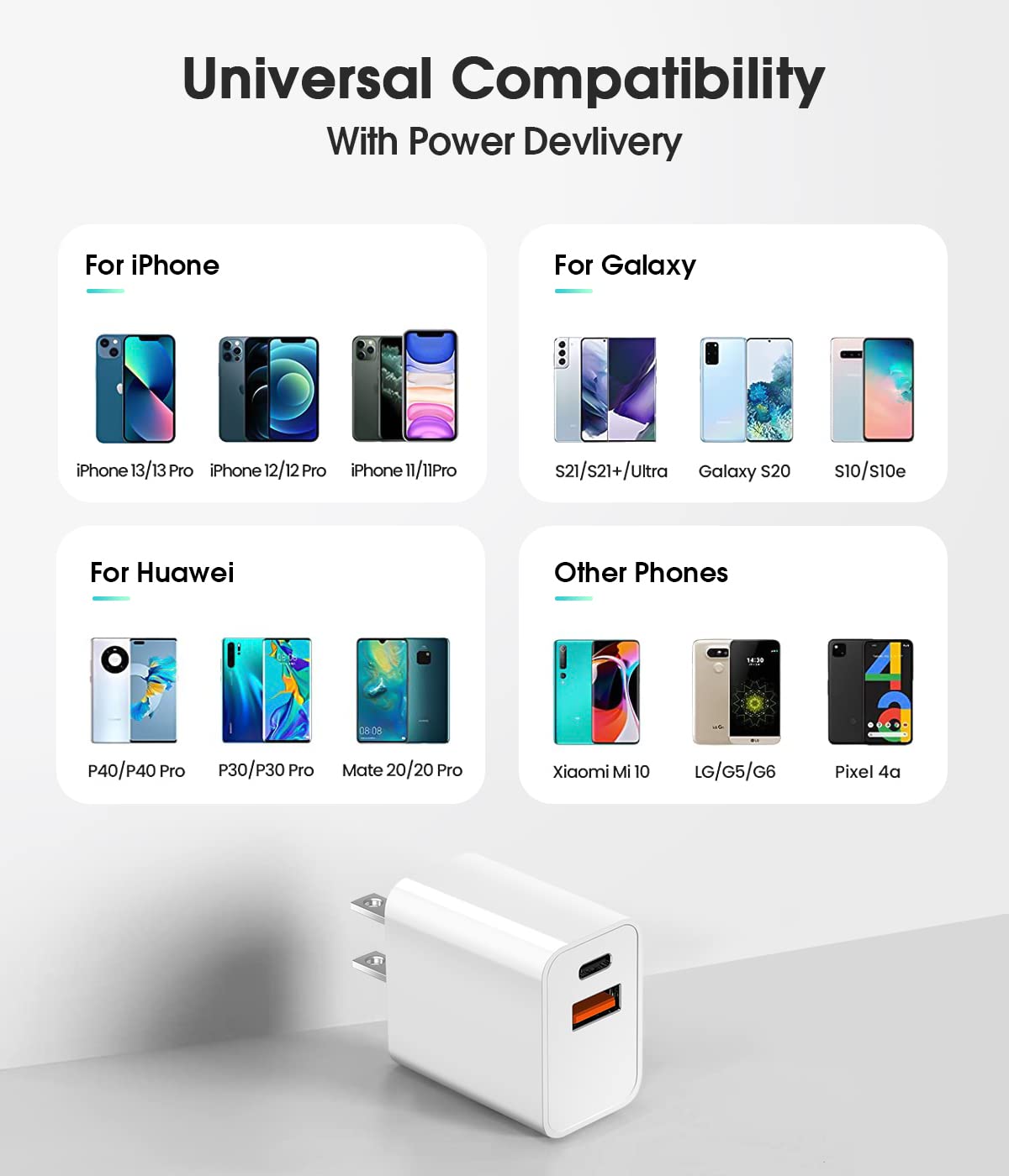 UDATSON 20W USB-C PD Power Delivery Charger, 2 Pack Type C Fast Charging Adapter for Apple Watch Series 9, iPhone 15, 14 Pro Max, AirPods, iPad