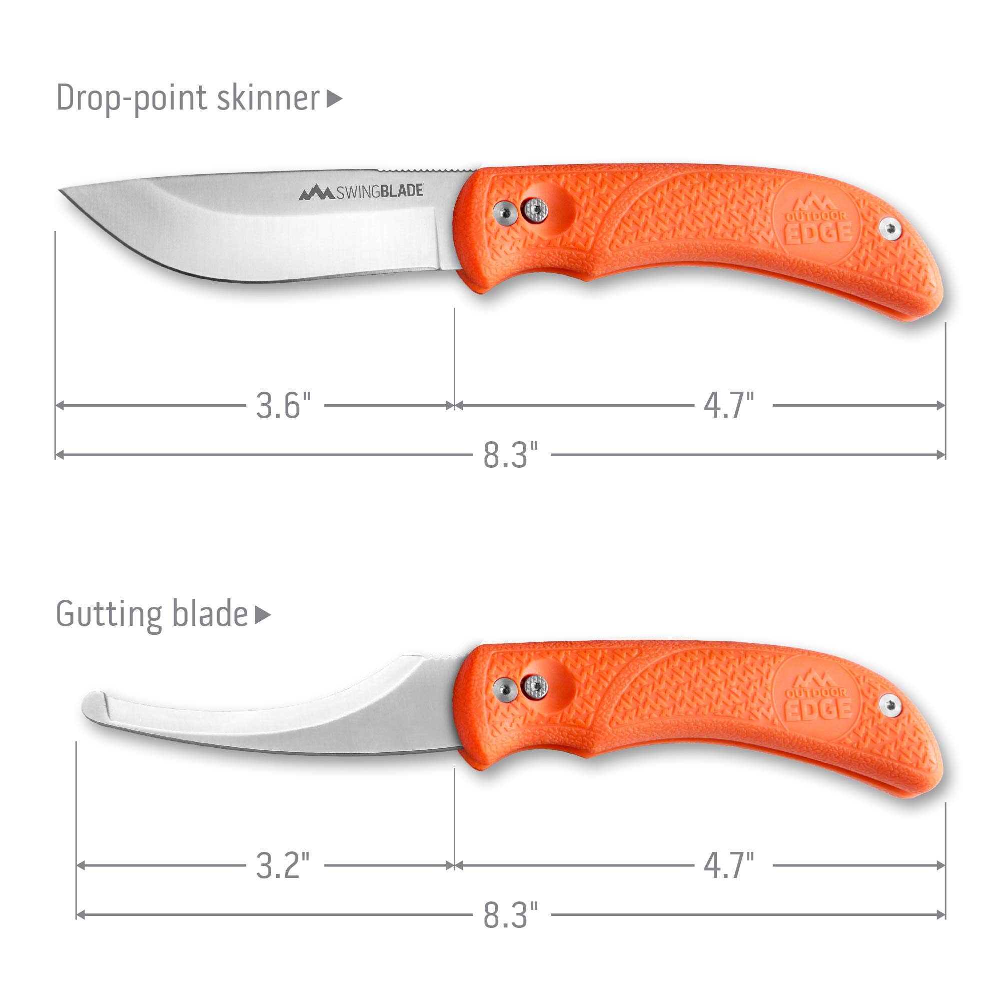 OUTDOOR EDGE SwingBlaze - Two Blades in One, Rotating Skinning and Gutting Fixed Blade Hunting Knife - Includes Nylon Sheath (Orange)