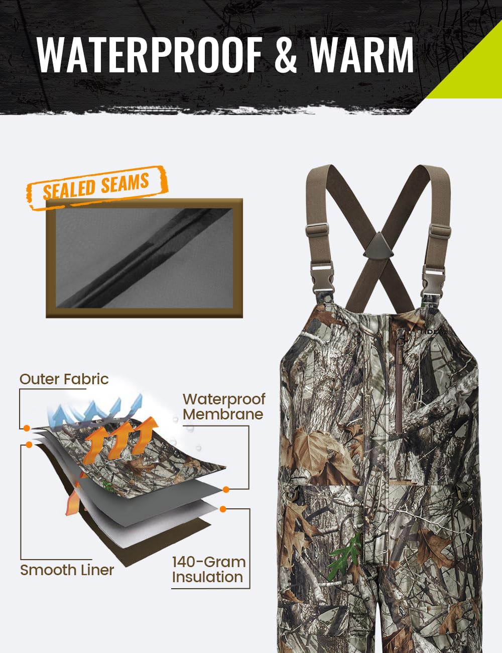TIDEWE Hunting Bibs Heated with Battery, Insulated Fishing Bibs (Gray Size L)