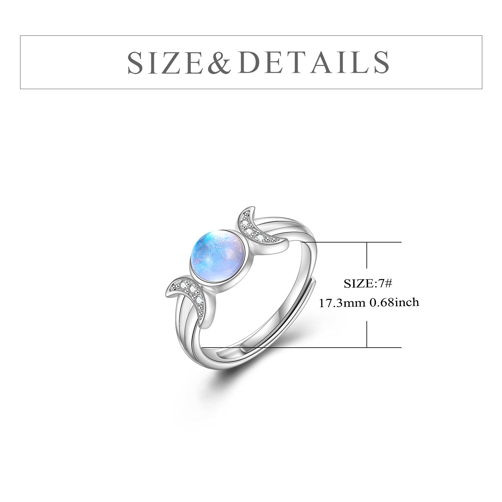 Pagan Triple Moon Bands Ring Wicca Moonstone Ring 925 Sterling Silver