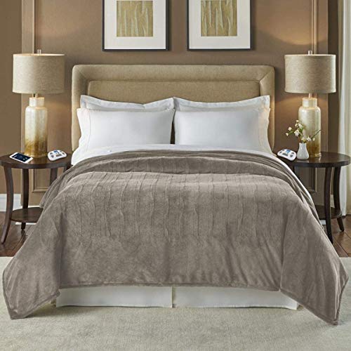 Serta Silky Plush Electric Heated Warming Blanket Queen Taupe