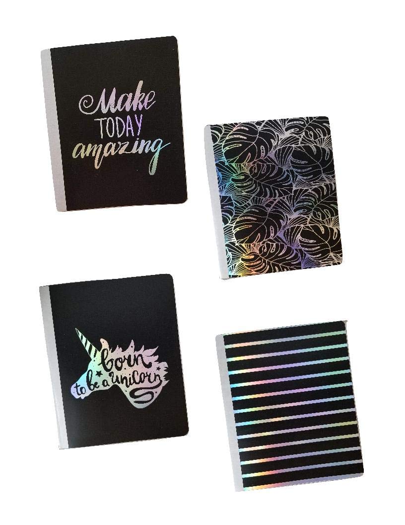 Pen + Gear 4-Pack Poly Composition Notebook,9-3/4" x 7-1/2", Wide Ruled, 80 Sheet Jewel Tone Metallic Set;Black