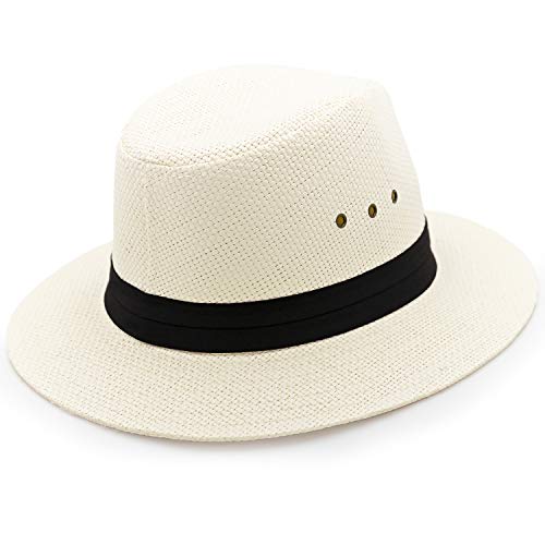 Panama Jack Natural Matte Toyo Safari Sun Hat with Black Band, 2 1/2 Brim, UPF (SPF) 50+ Sun Protection (Large)