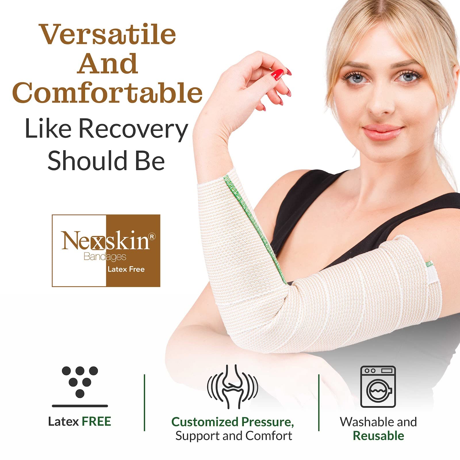 Premium Elastic Bandage Wrap (6” Wide, 2 Pack) - Nexskin Latex Free Athletic/Medical Compression Bandages Hook & Loop Fasteners at Both Ends - Lifetime Washable & Reusable USA Grown Cotton Bandage