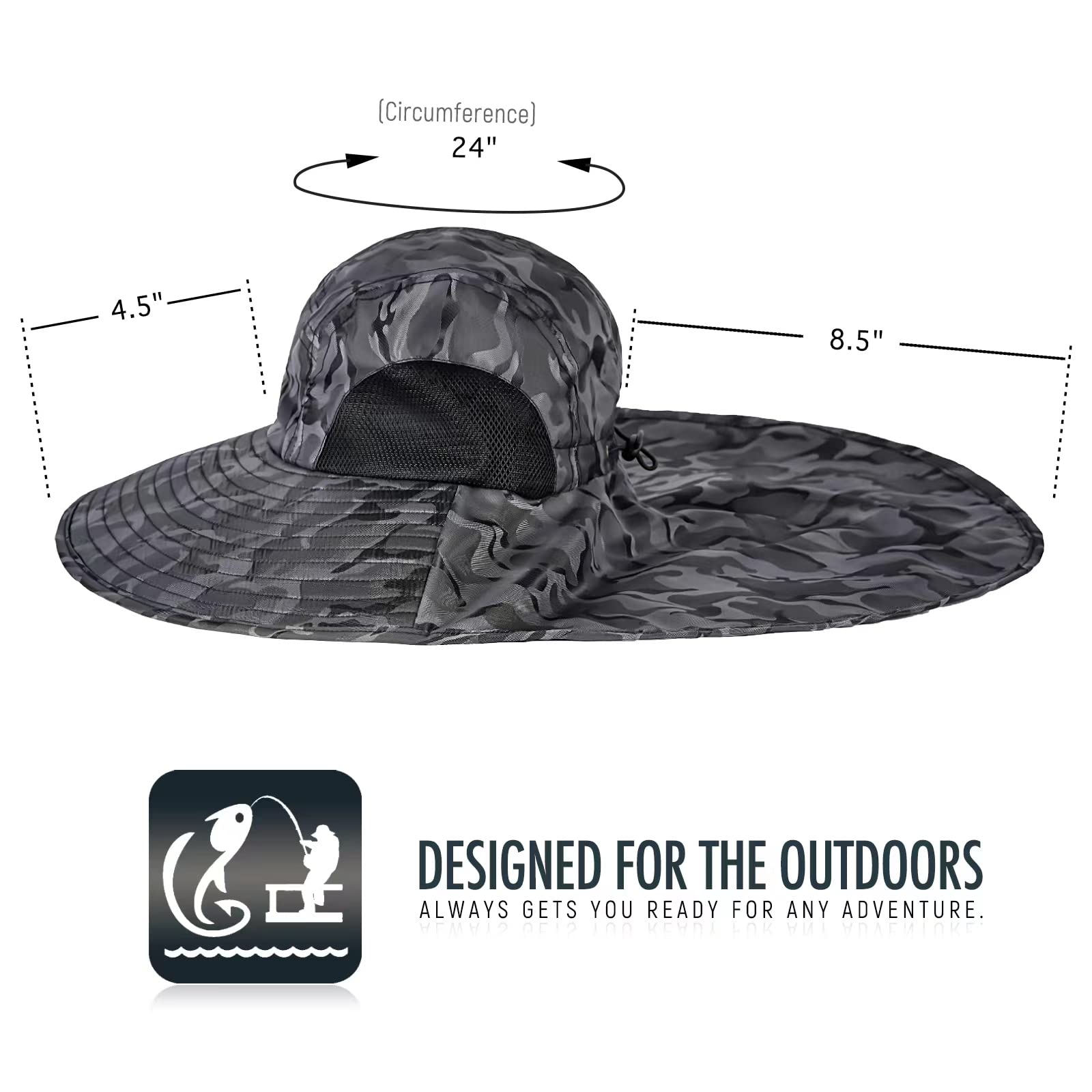 Outdoor Sun Hat for Men with 50+ UPF Protection Safari Cap Wide Brim Fishing Hat with Neck Flap, for Dad… Camouflage