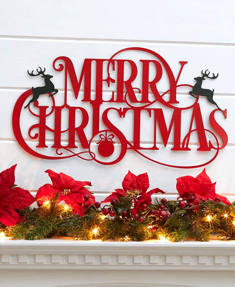 The Lakeside Collection Metal Holiday Wall Hanging Merry Christmas Sign for Indoors and Home