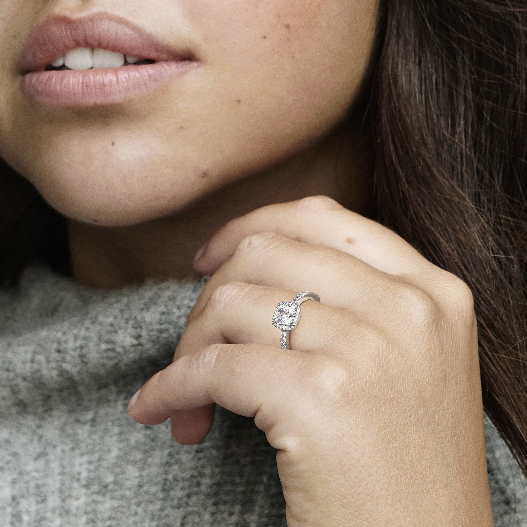 Pandora Square Sparkle Halo Ring - Stunning Sophisticated Ring - Sterling Silver Ring for Women - Layering or Stackable Ring - Sterling Silver with Clear Cubic Zirconia - Size 7