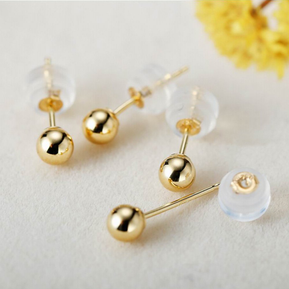 Paialco Solid 18K Yellow Gold Tiny Ball Piercing Earring Studs 3MM