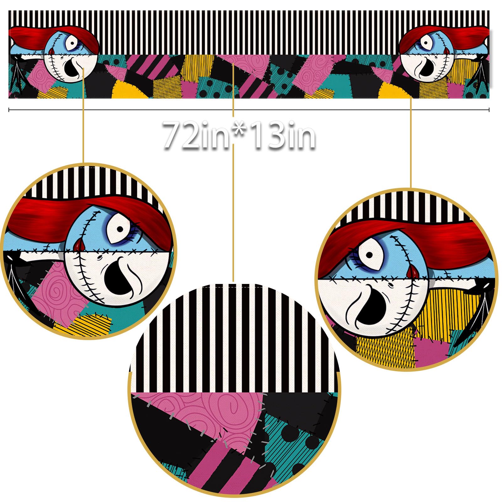 The Nightmare Before Christmas Table Runner Halloween Jack Skellington and Sally Birthday Party Decoration Home Kitchen Dining Room Decor (13" x 72")