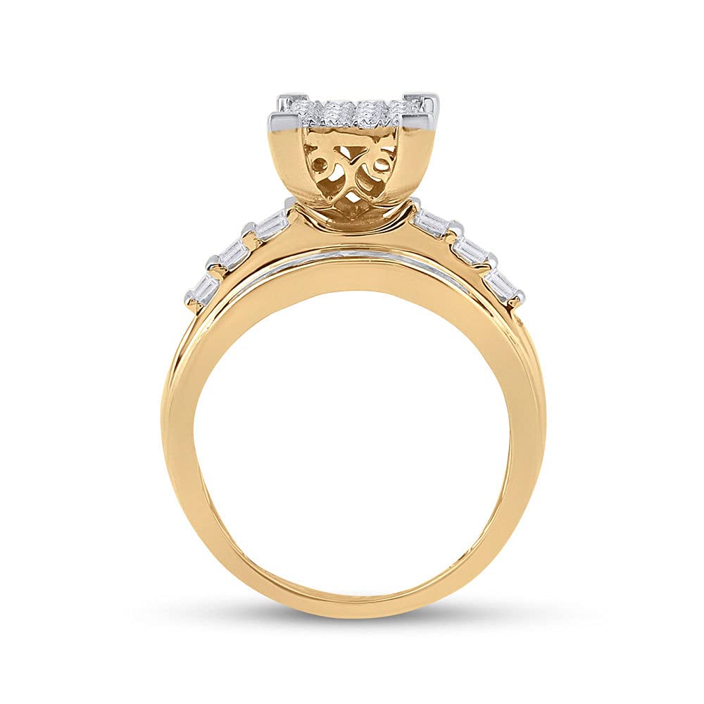 The Diamond Deal 10kt Yellow Gold Round Diamond Cluster Bridal Wedding Engagement Ring 1 Cttw