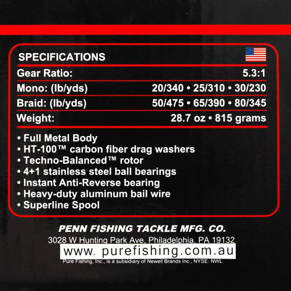 Penn FRCIII8000 Fierce III 8000 Spin Reel RH/LH Front Drag, 5 BRG