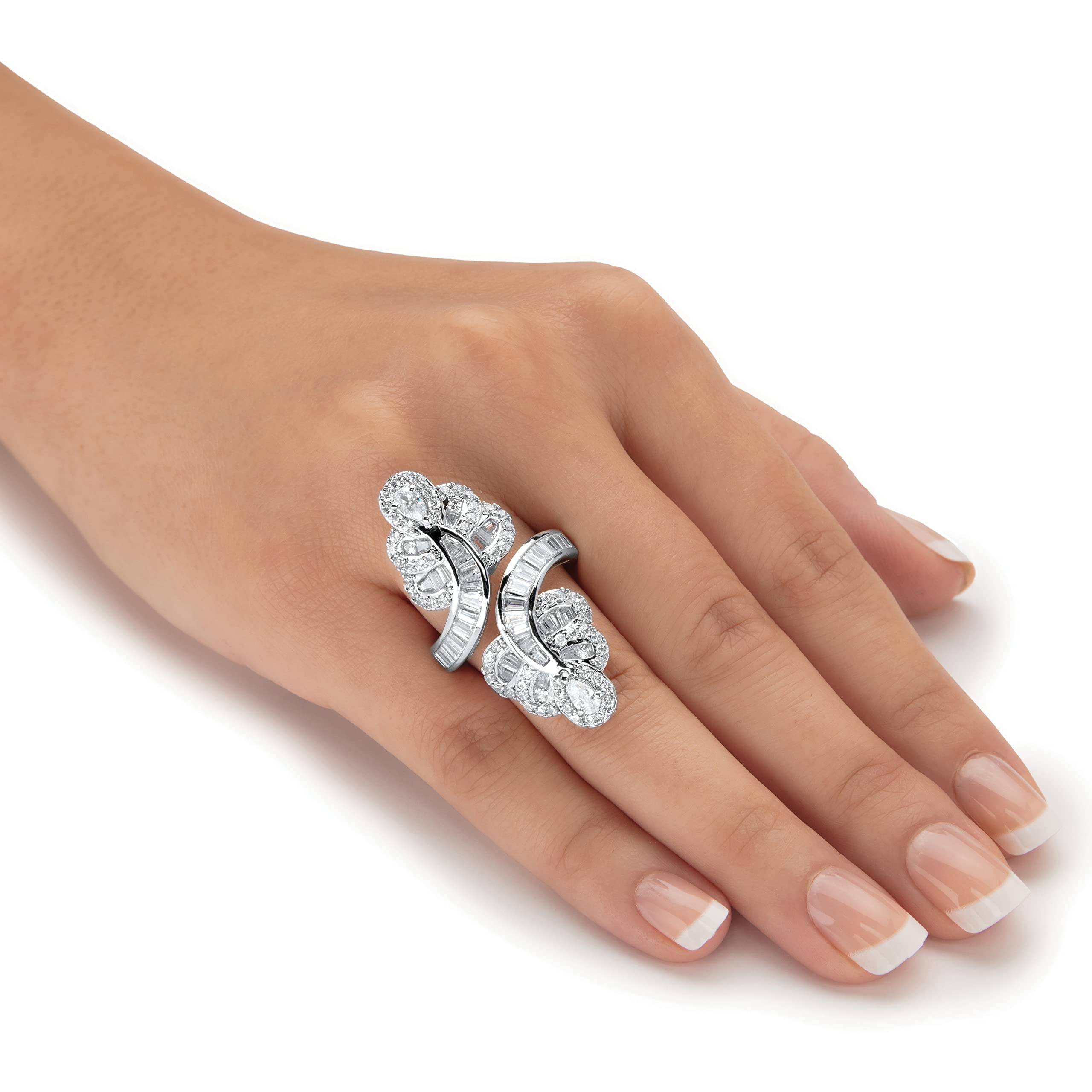 PalmBeach Platinum-Plated Pear Cut Cubic Zirconia Bypass Ring Sizes 6-10 Size 8