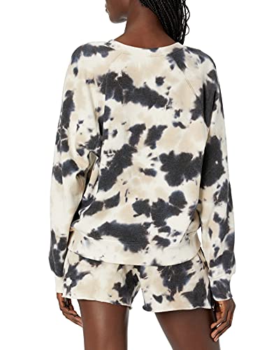 The Drop Women's Caroline Raglan Long Sleeve Fleece Sweatshirt, Black Tie Dye, M