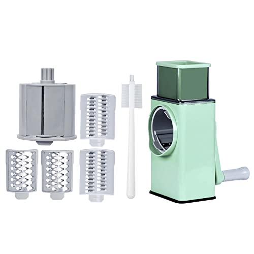 Potato Slicer Upgraded Hand Crank Vegetable Cutter Rotary Cheese Graters Multifunctional Chopper Veget Shredders Fruit Kitchen Tool with 3 Stainless Steel Drum Blades for Vegetables(Green)