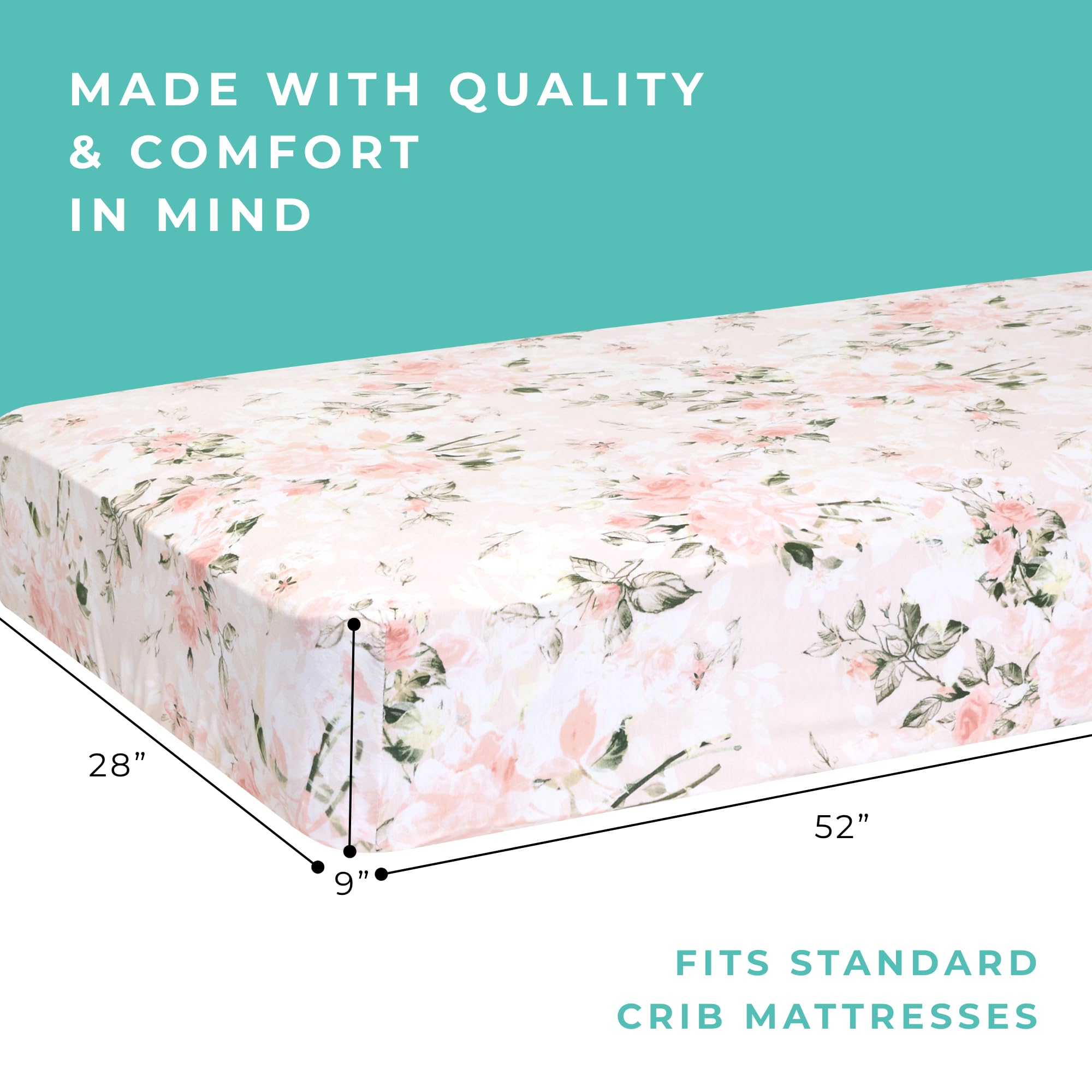 Posh Peanut Fitted Crib Sheet, Soft Viscose from Bamboo Fabric, Standard Crib and Toddler Mattresses 52" by 28" (Vintage Pink Rose)