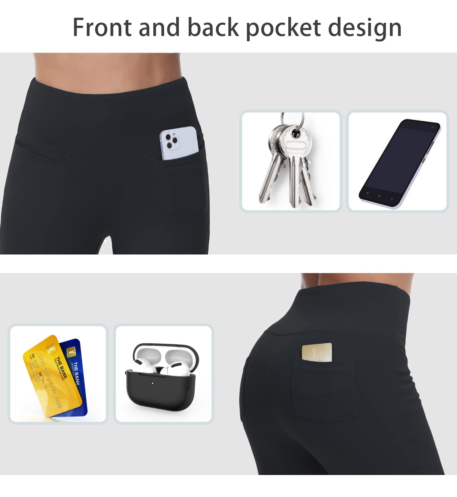 THE GYM PEOPLE Women's Boot Cut Yoga Capris Pants High Stretch Workout Wide Leg Crop Leggings 4 Pockets Black