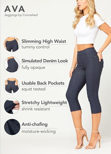 Premium Stretch Soft High Waisted Jeggings for Women - Denim Leggings - Cotton Stretch Blend - Charcoal Grey - 12-18