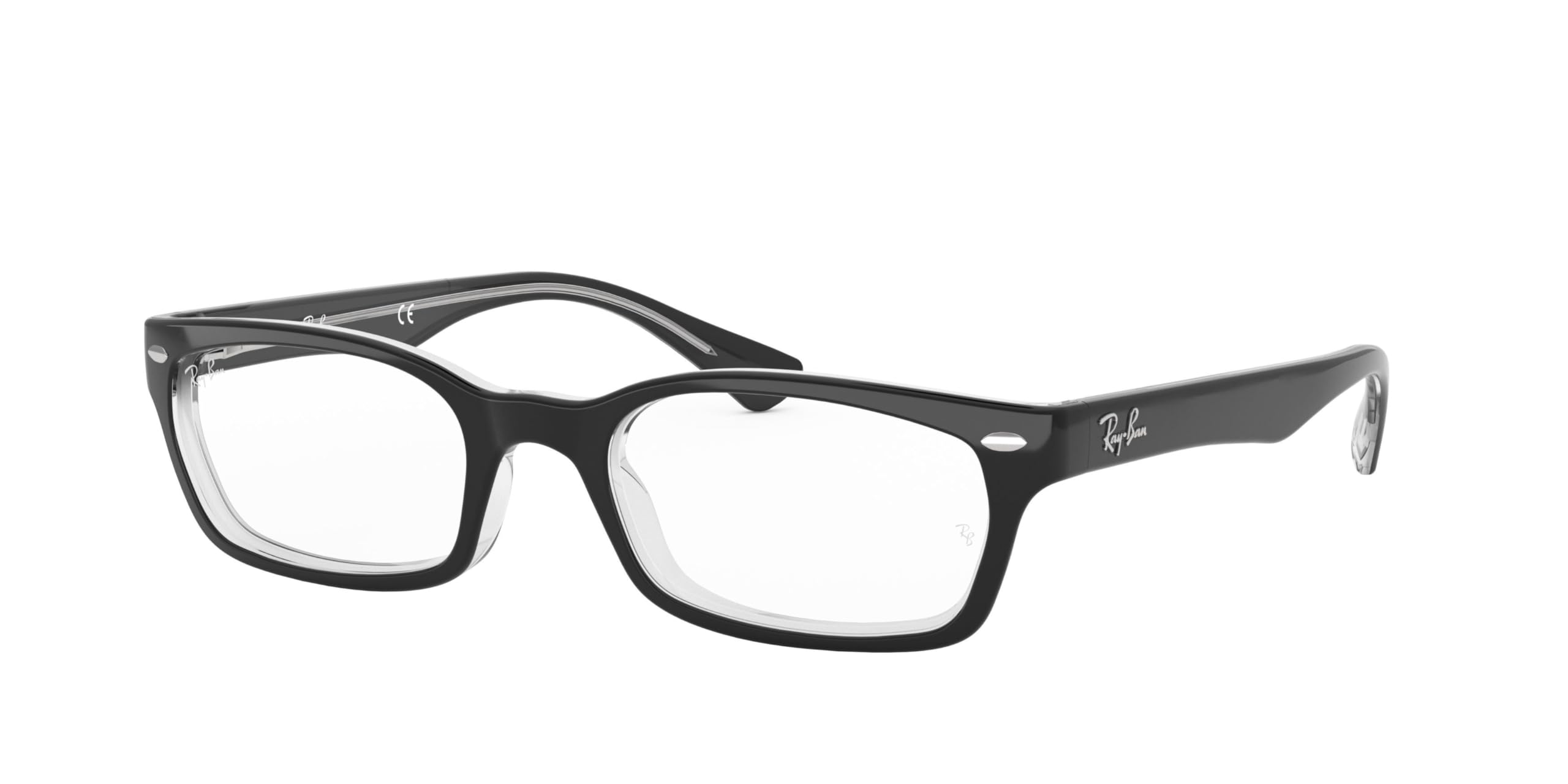 Ray-Ban RX5150 Rectangular Prescription Eyeglass Frames, Black On Transparent/Demo Lens, 50 mm