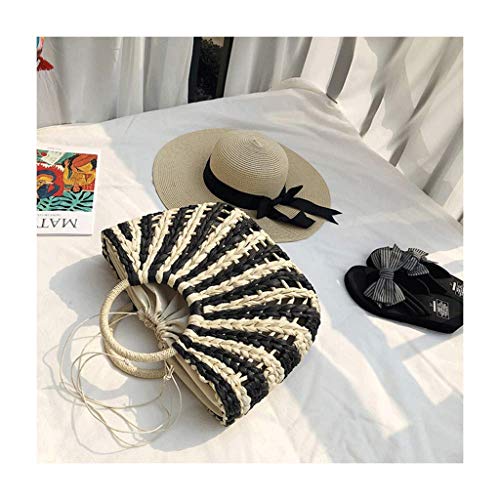 XJJZS Summer Beach Bag, Women Straw Paper Handbag Top Handle Big Capacity Travel Tote Purse