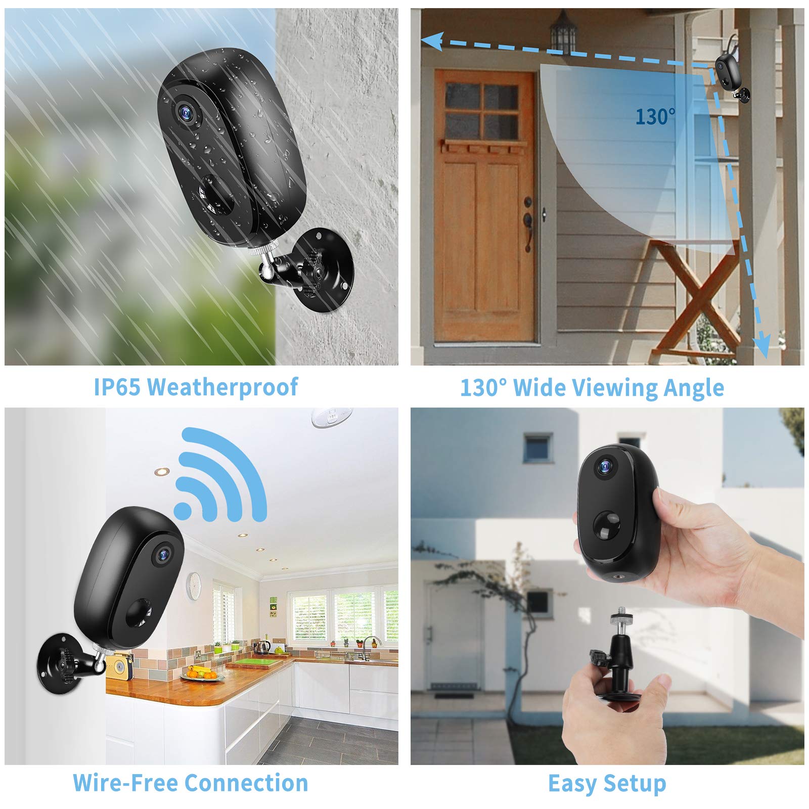 Security Camera Outdoor Wireless, Rechargeable Battery-Powered Home Security Camera, Surveillance WiFi 1080P Camera, with 10000mAh Battery PIR Motion Detection, 2-Way Audio, Night Vision//Waterproof