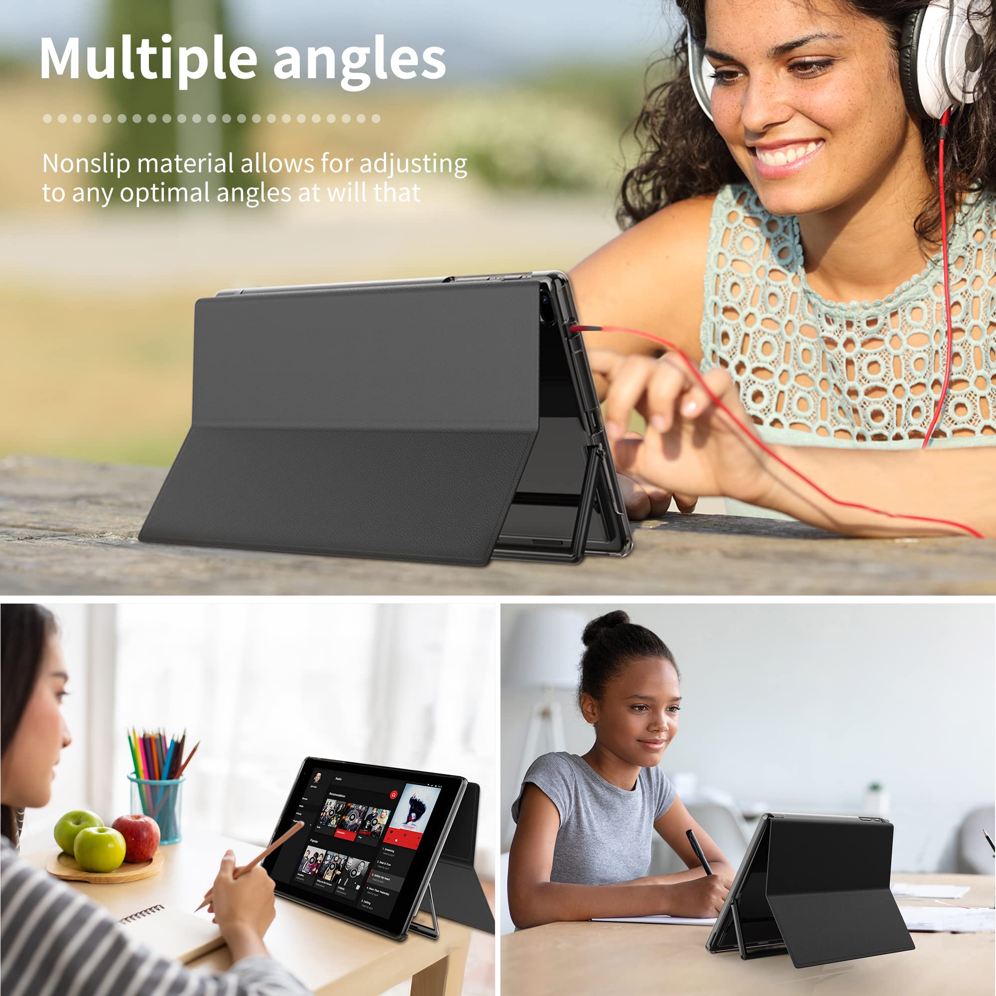 Tablet Case for TJD 10.1 inch Tablet, Multi-Viewing Angels PU Leather Stand Folio Case Cover Compatible with TJD MT1011 Touchscreen Tablet, with Magnetic Cover (Black Case)