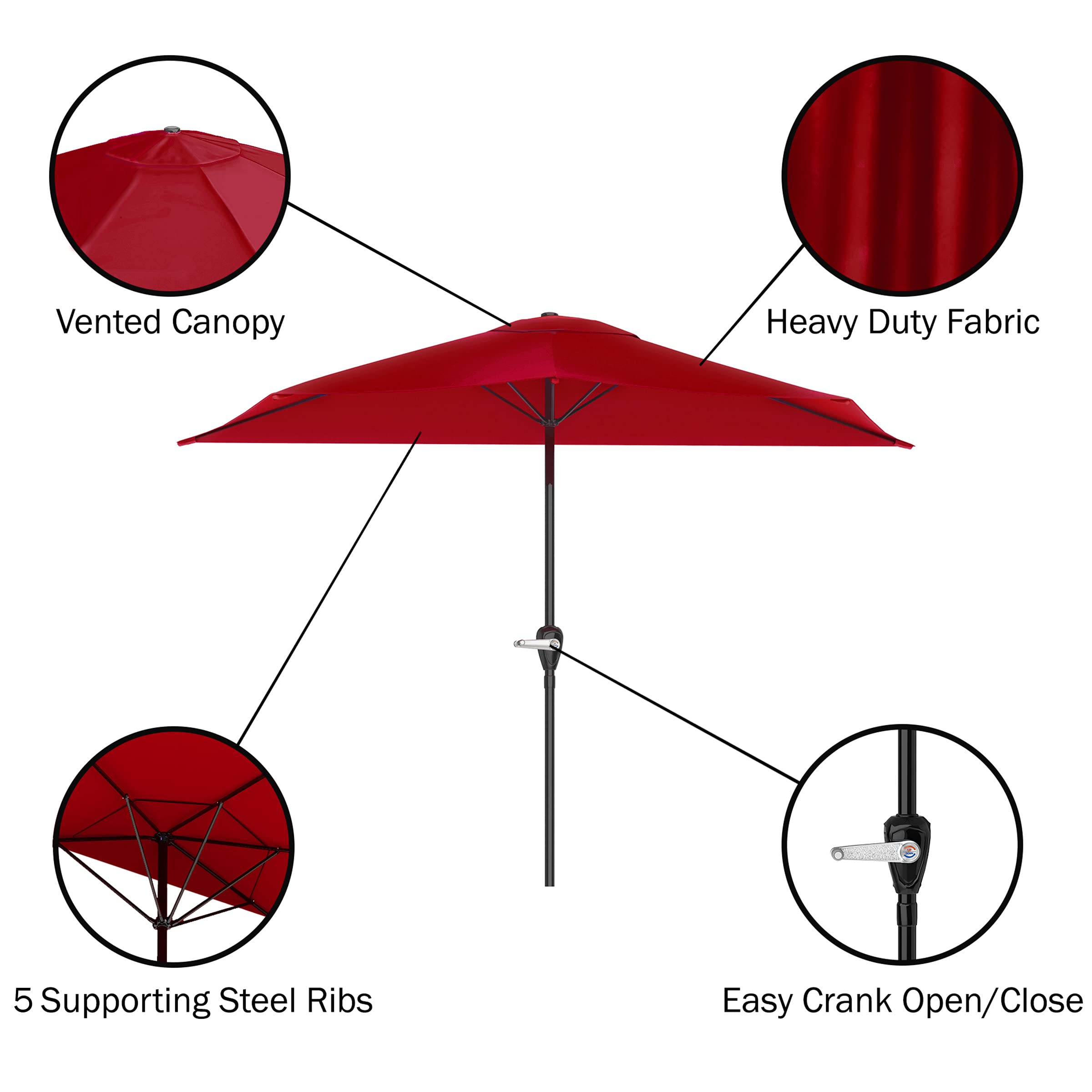 Pure Garden 9-Foot Half Patio Umbrella β Easy Crank Semicircle Opening Shade Canopy & 50-146 20 Pound Base 20 Pound Half Round Patio or Deck Umbrella