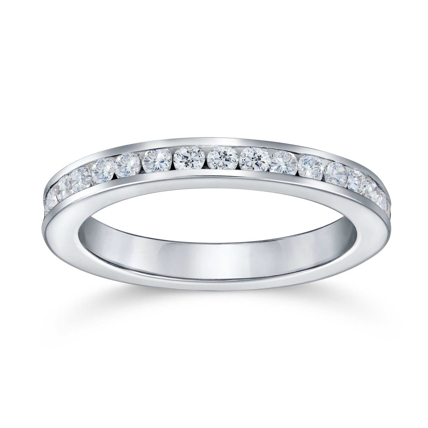 Personalized Cubic Zirconia Stackable Channel Set Eternity Anniversary Wedding Band Ring Sterling Silver Custom Engraved