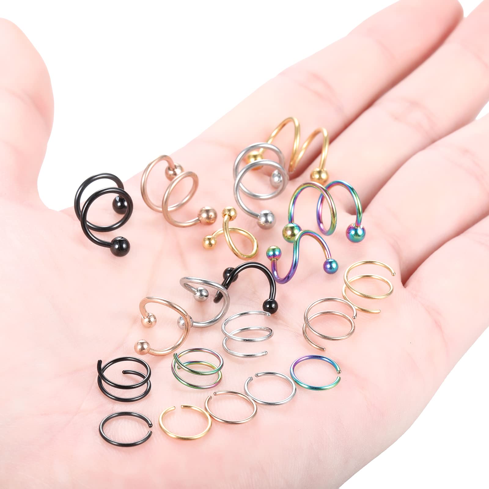 Xpircn 20PCS Nose Rings Hoop 16G 20G Twist Nose Piercing Set Double Nose Hoop Piercing Jewelry Mix Styles