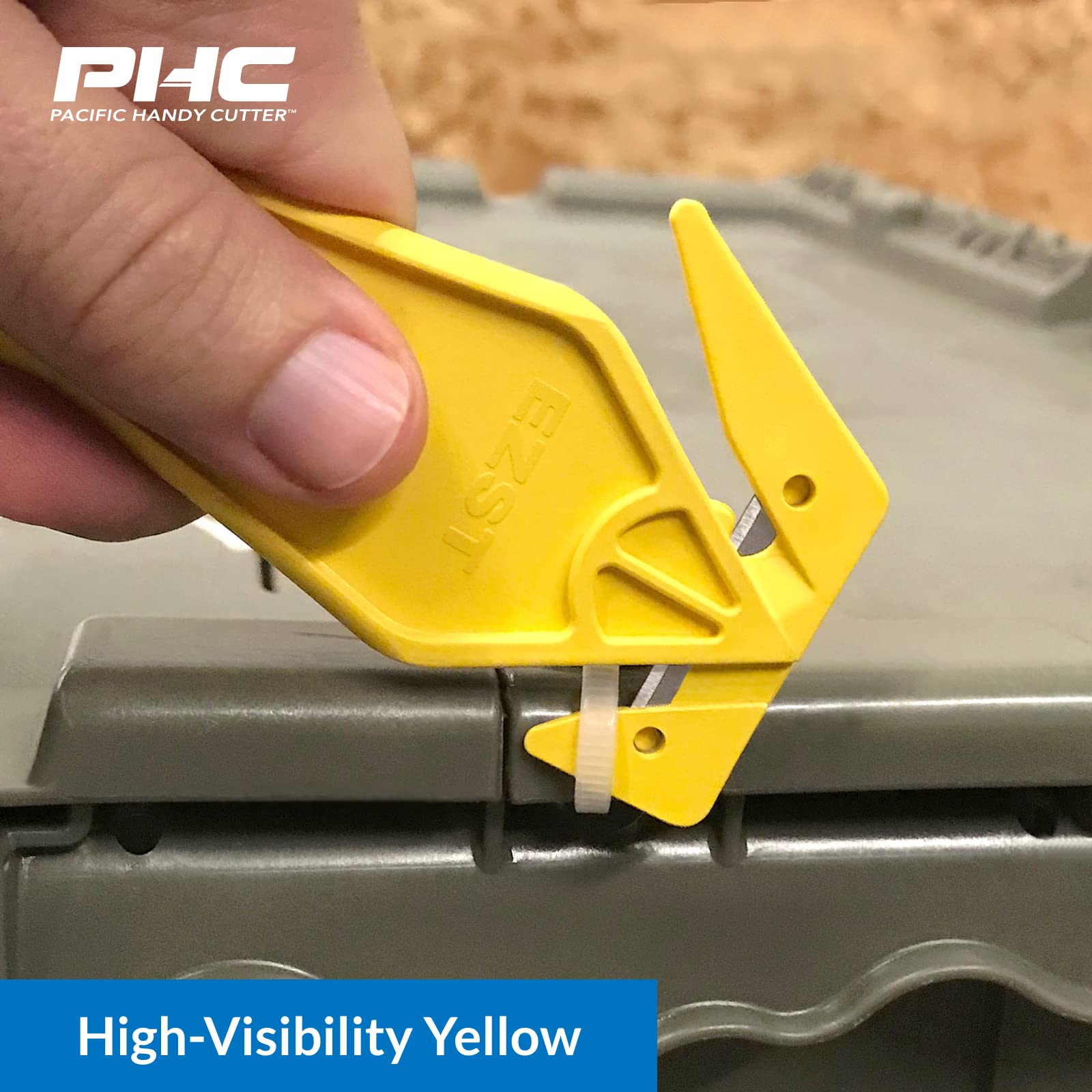 Pacific Handy Cutter EZST Two Sided Concealed Safety Cutter with Bladeless Plastic Tape Splitter, Safe and Efficient Cutting for Stretch Wrap, Cardboard, Tape, Zip Ties, Plastic Straps, and more