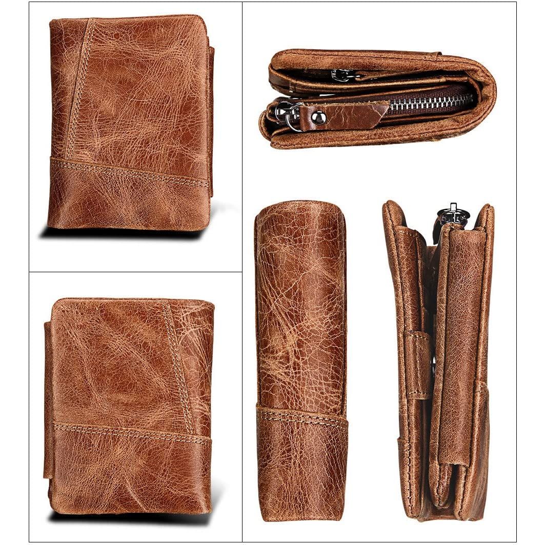 ZCMEB Leather Men's Wallet Trifold Wallet Zipper Coin Purse Wallet Leather Wallet